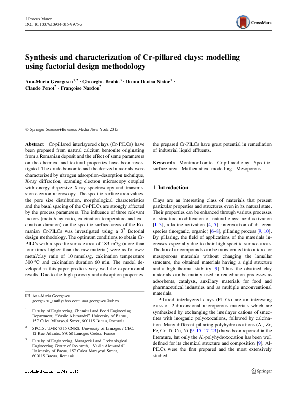(PDF) Synthesis and characterization of Cr-pillared clays: modelling ...
