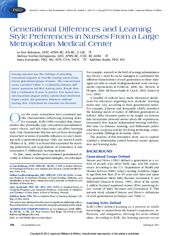 (PDF) Generational Differences and Learning Style Preferences in Nurses ...