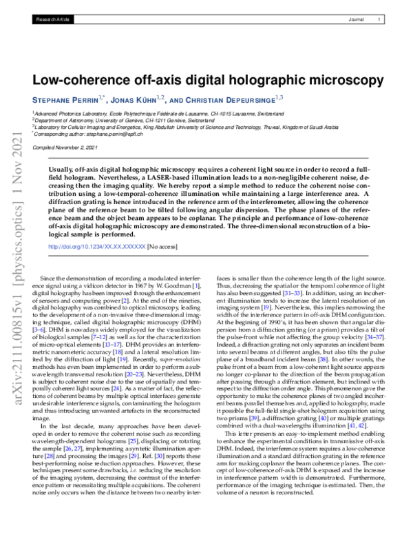 (PDF) Low-coherence off-axis digital holographic microscopy | Christian ...