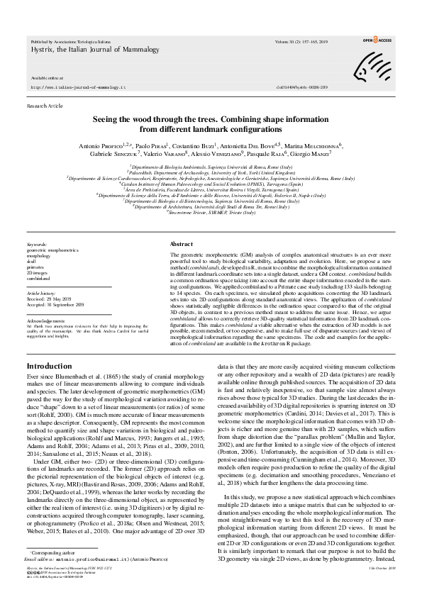 (PDF) Seeing the wood through the trees. Combining shape information from different landmark ...