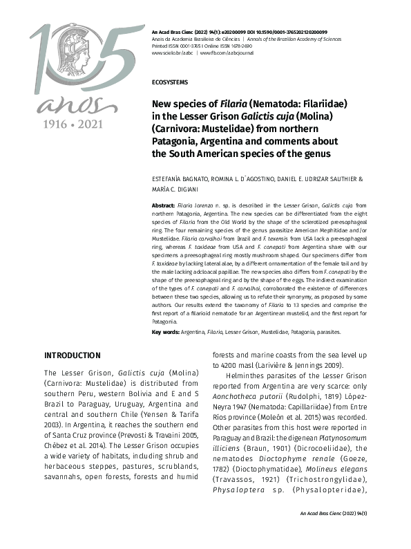 (PDF) New species of Filaria (Nematoda: Filariidae) in the Lesser ...