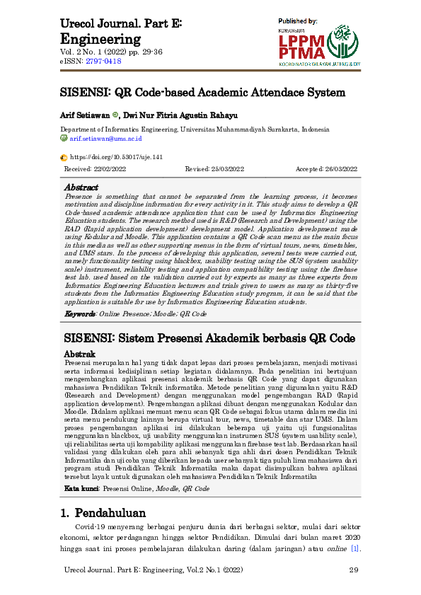 (PDF) SISENSI: QR Code-based Academic Attendace System