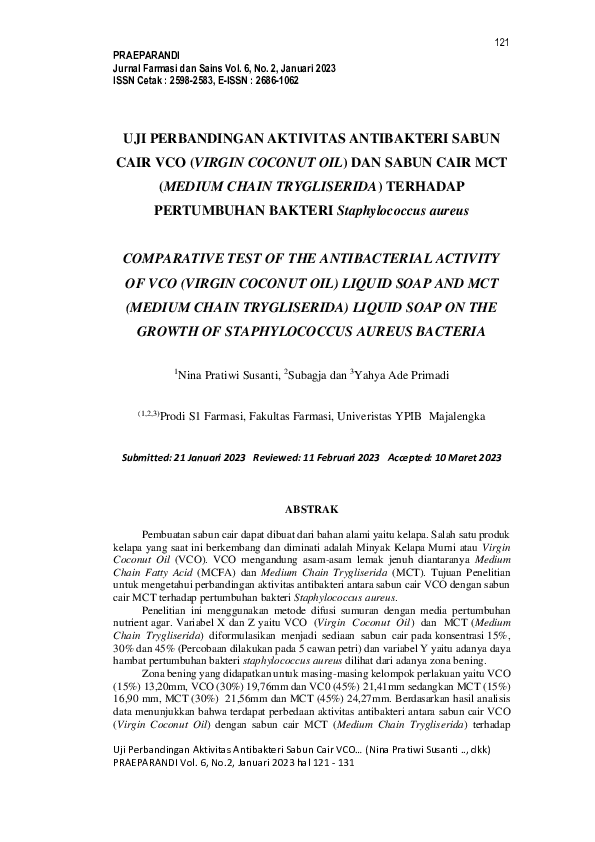 (PDF) UJI PERBANDINGAN AKTIVITAS ANTIBAKTERI SABUN CAIR VCO (VIRGIN ...