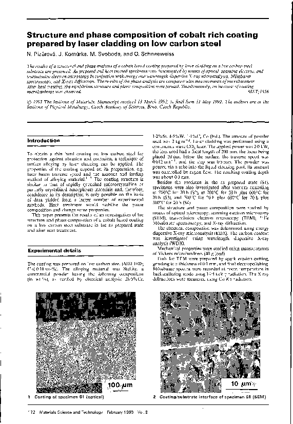 (PDF) Structure and phase composition of cobalt rich coating prepared by laser cladding on low ...