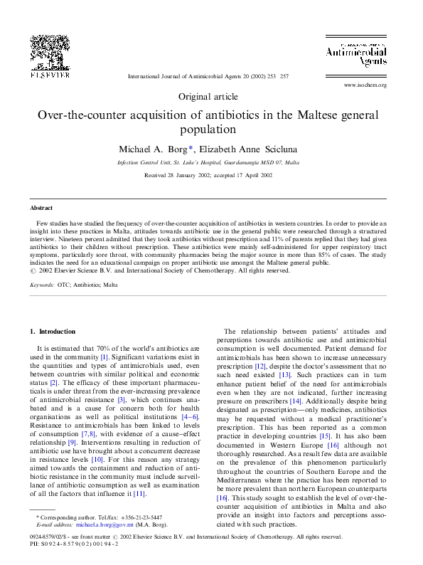 (PDF) Over-the-counter acquisition of antibiotics in the Maltese ...