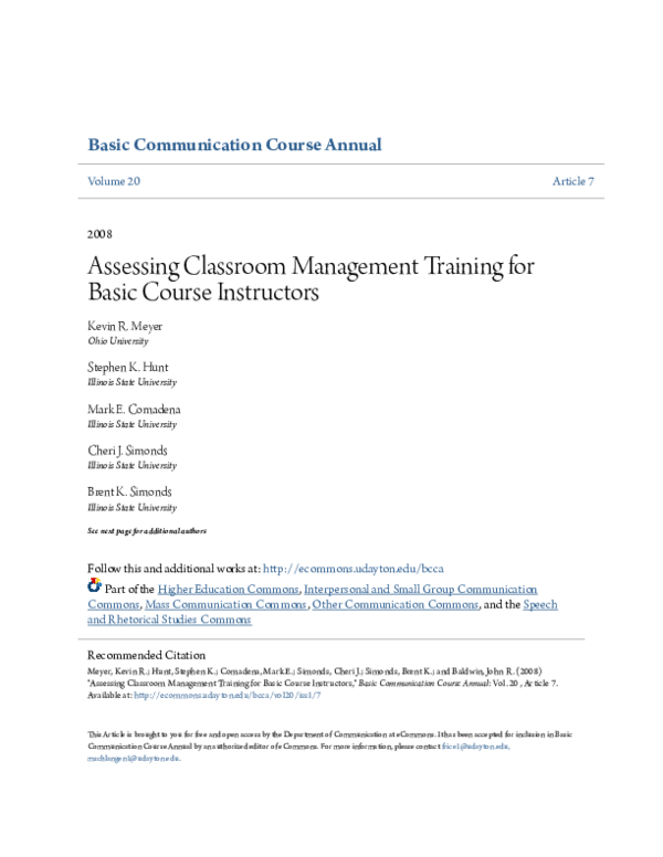 (PDF) Assessing Classroom Management Training for Basic Course Instructors
