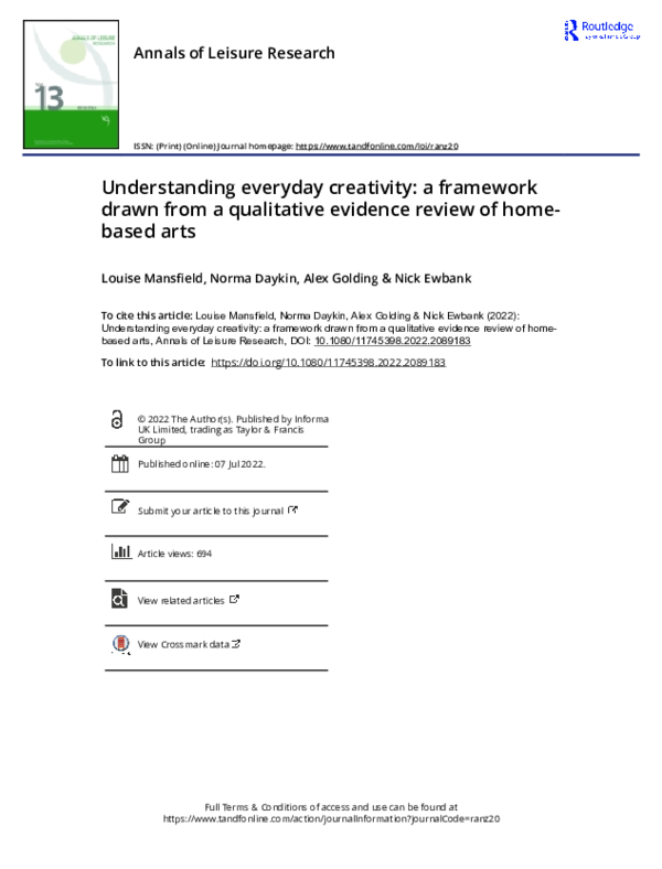 (PDF) Understanding everyday creativity: a framework drawn from a ...