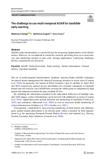 (PDF) The challenge to use multi-temporal InSAR for landslide early warning