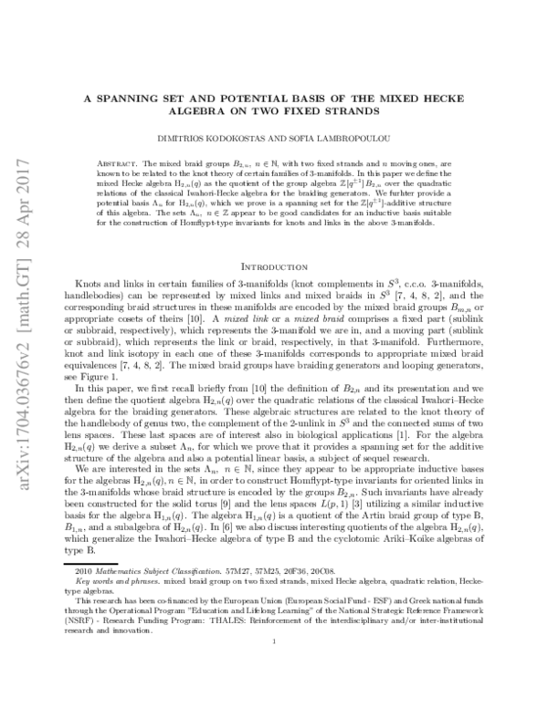 (PDF) A Spanning Set and Potential Basis of the Mixed Hecke Algebra on ...