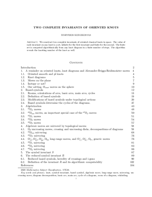 (PDF) Two complete invariants of oriented knots