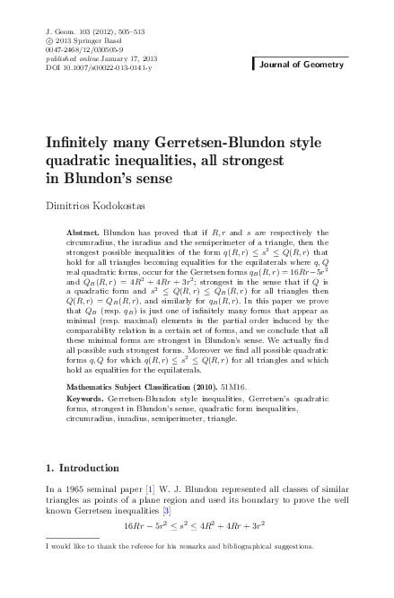 (PDF) Infinitely many Gerretsen-Blundon style quadratic inequalities ...