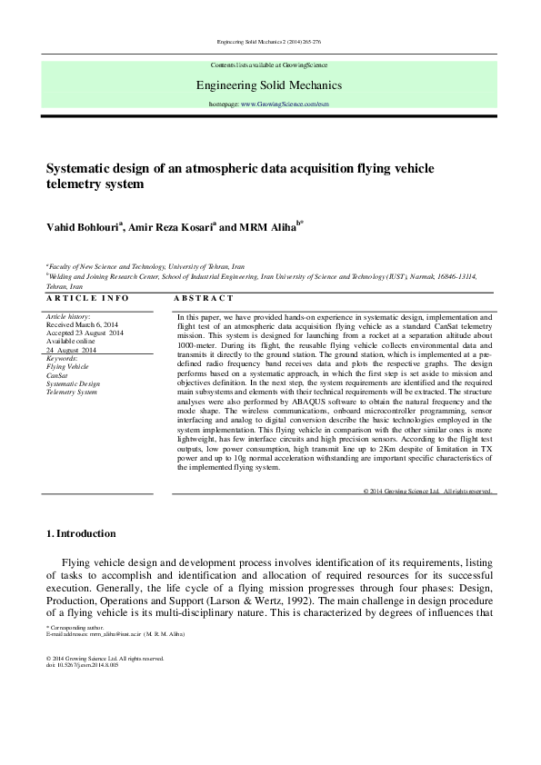 (PDF) Systematic design of an atmospheric data acquisition flying vehicle telemetry system