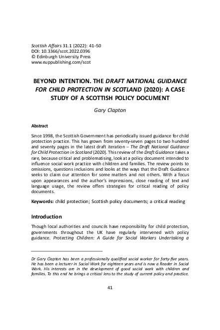 (PDF) BEYOND INTENTION. THE DRAFT NATIONAL GUIDANCE FOR CHILD ...