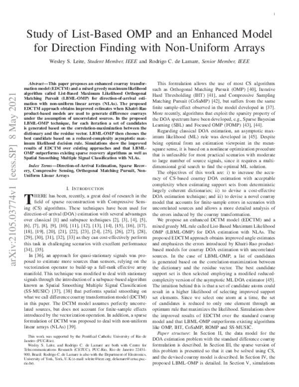 (PDF) Study of List-Based OMP and an Enhanced Model for Direction Finding with Non-Uniform Arrays
