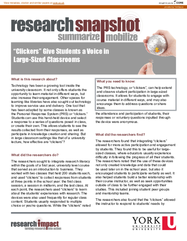 (PDF) Clickers" Give Students a Voice in Large-Sized Classrooms | Maura ...