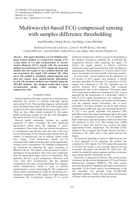 (PDF) Multiwavelet-based ECG compressed sensing with samples difference thresholding | Jan ...