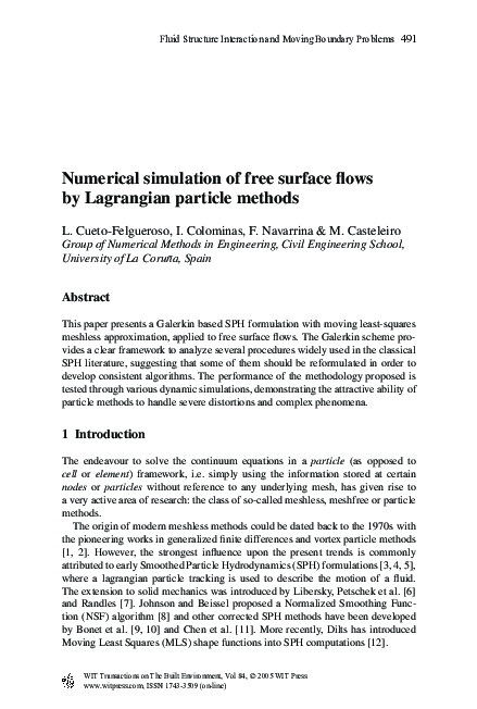 (PDF) Numerical Simulation Of Free Surface FlowsBy Lagrangian Particle Methods