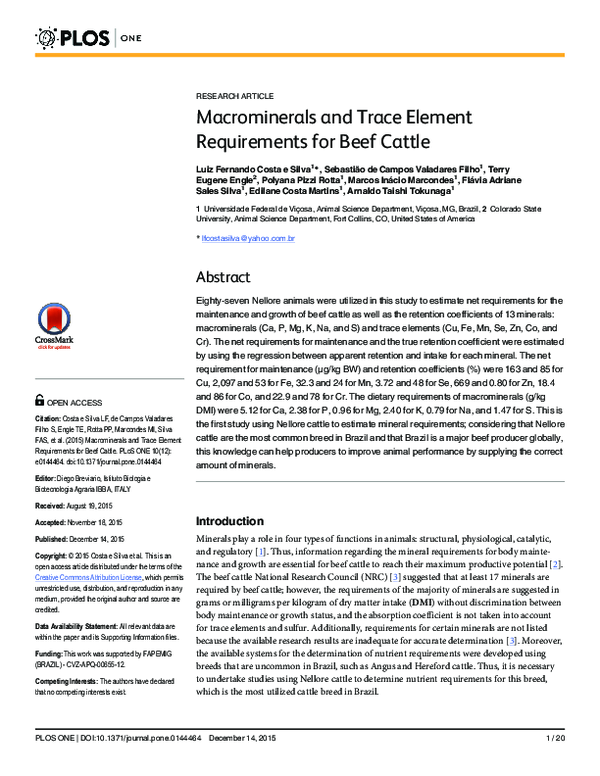(PDF) Macrominerals and Trace Element Requirements for Beef Cattle