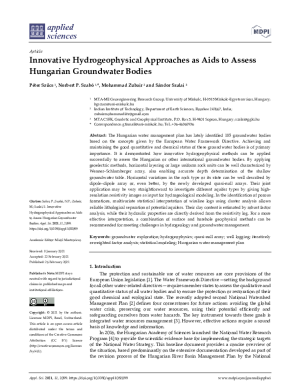 (PDF) Innovative Hydrogeophysical Approaches as Aids to Assess ...