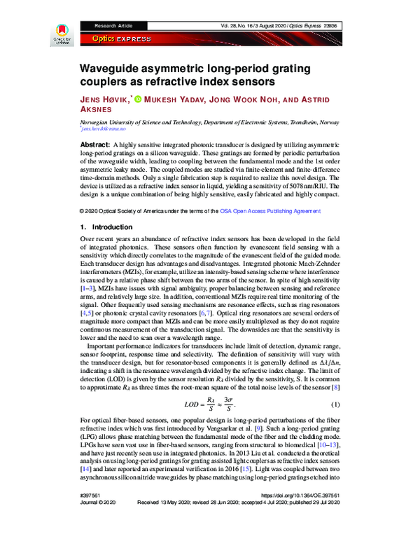 (PDF) Waveguide asymmetric long-period grating couplers as refractive index sensors