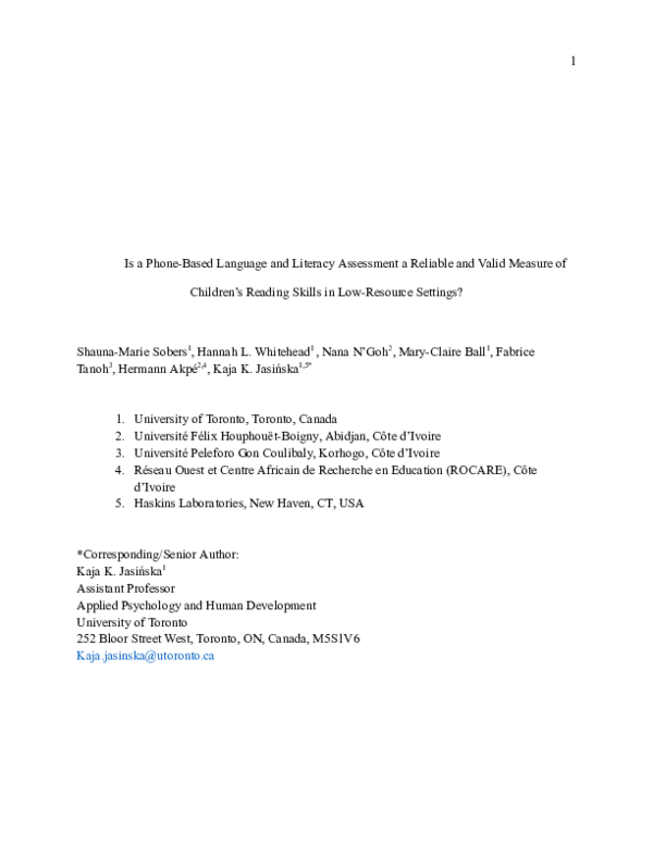 (PDF) Is a Phone-Based Language and Literacy Assessment a Reliable and ...
