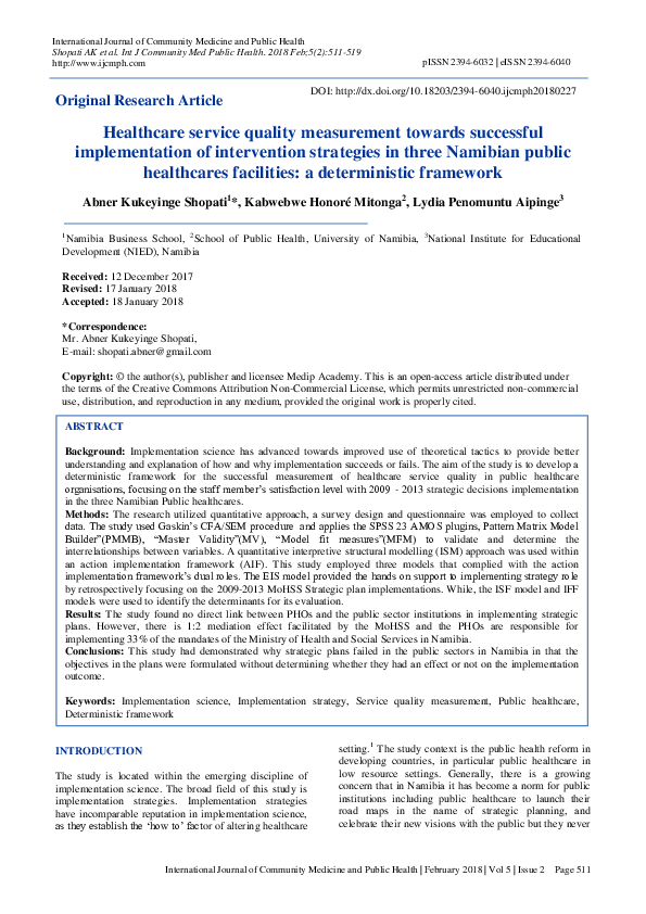 (PDF) Healthcare service quality measurement towards successful implementation of intervention ...