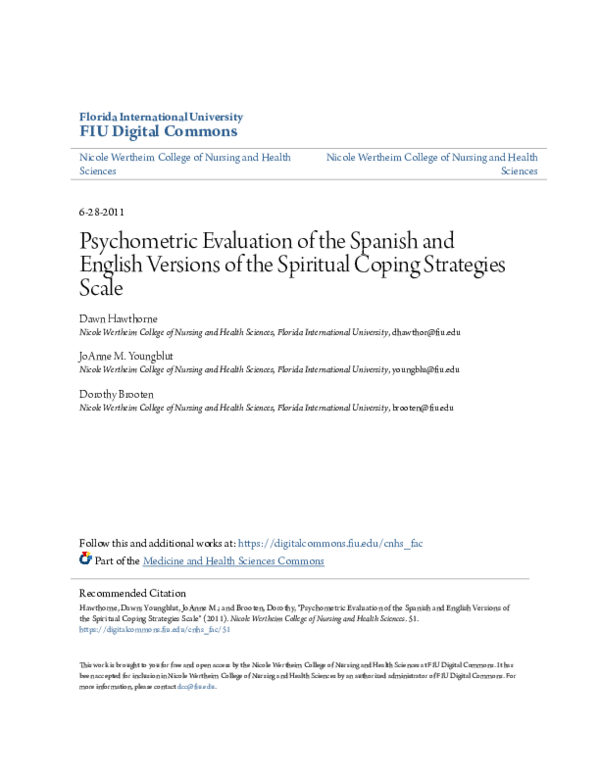(PDF) Psychometric Evaluation of the Spanish and English Versions of the Spiritual Coping ...