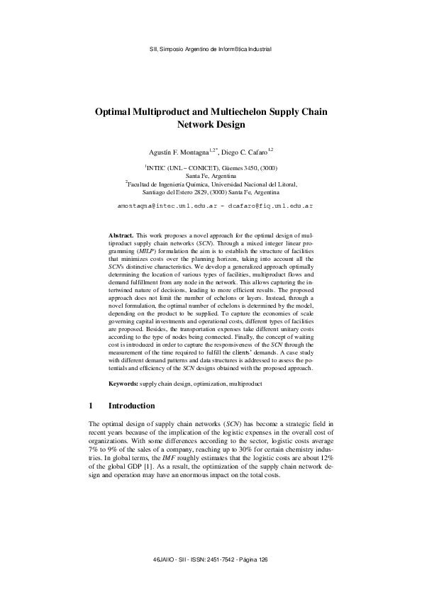 (PDF) Optimal Multiproduct and Multiechelon Supply Chain Network Design