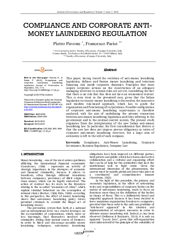 (PDF) Compliance and corporate anti-money laundering regulation