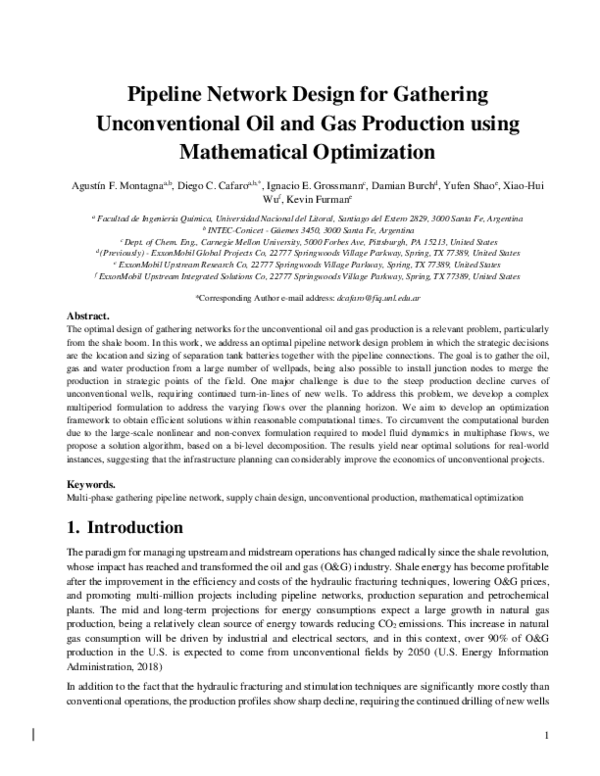 (PDF) Pipeline network design for gathering unconventional oil and gas ...