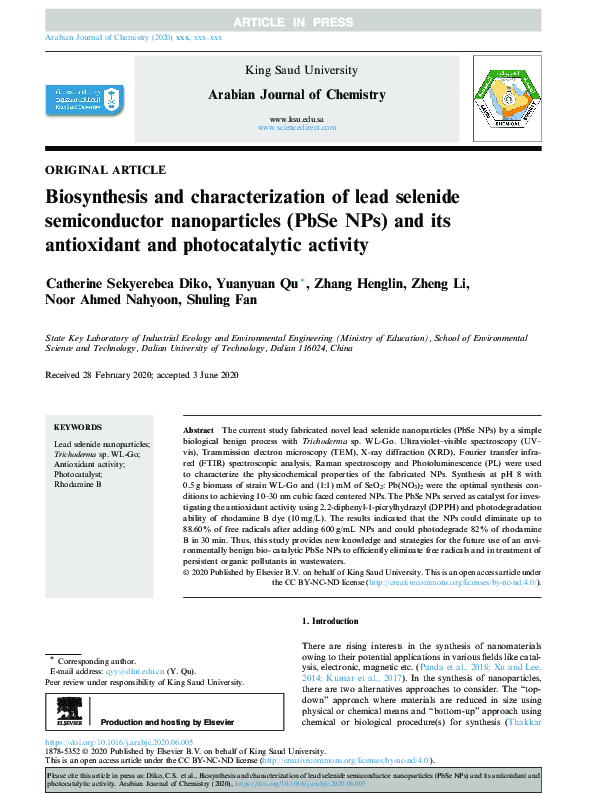 (PDF) Biosynthesis and characterization of lead selenide semiconductor ...