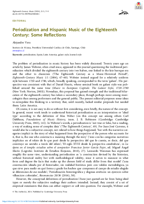 (PDF) Periodization and Hispanic Music of the Eighteenth Century: Some ...