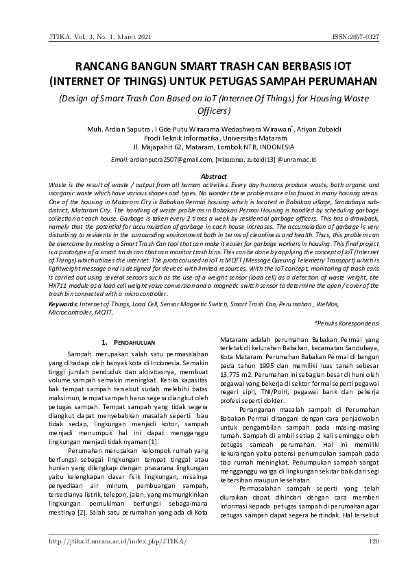 (PDF) Rancang Bangun Smart Trash Can Berbasis IOT (Internet Of Things) Untuk Petugas Sampah ...