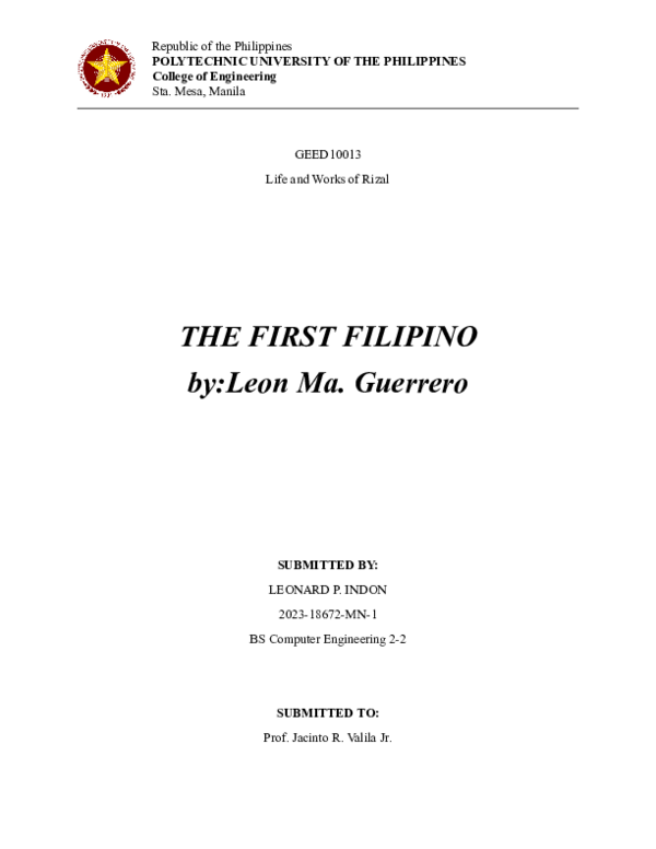 (PDF) The First Filipino by Leon Ma Guerrero
