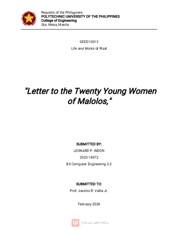 (PDF) Rizal's Letter to the Women of Malolos