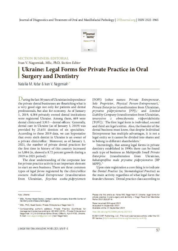 (PDF) Ukraine: Legal Forms for Private Practice in Oral Surgery and ...