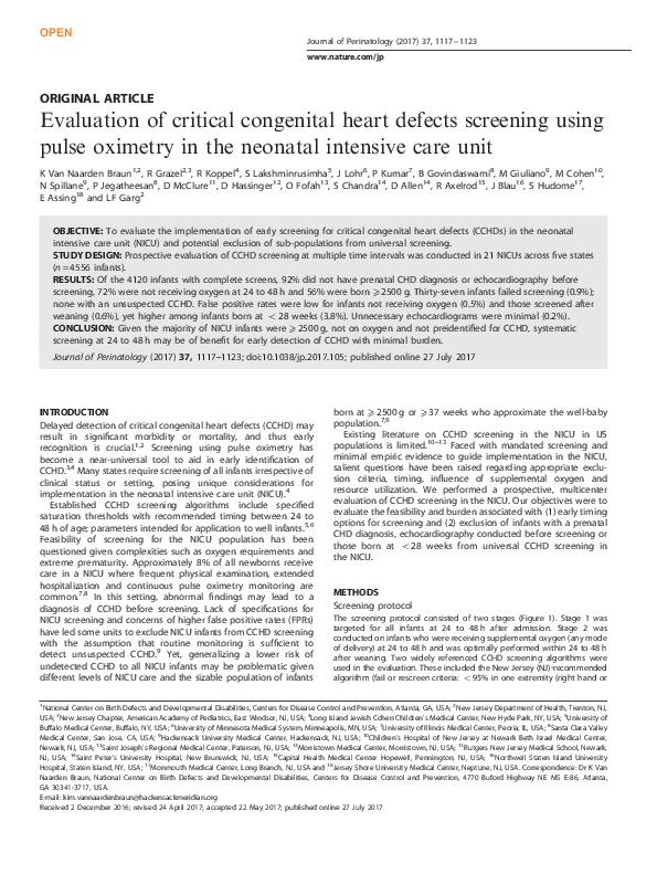 (PDF) Evaluation of critical congenital heart defects screening using ...