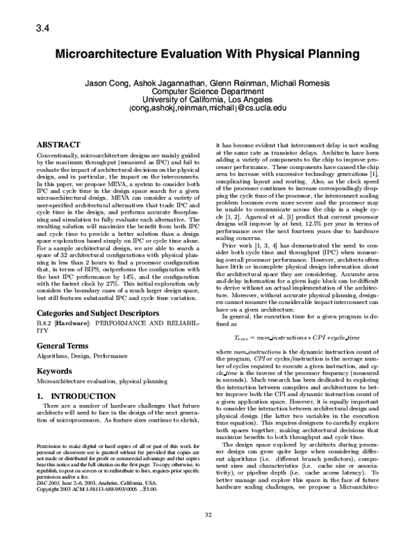 (PDF) Microarchitecture evaluation with physical planning