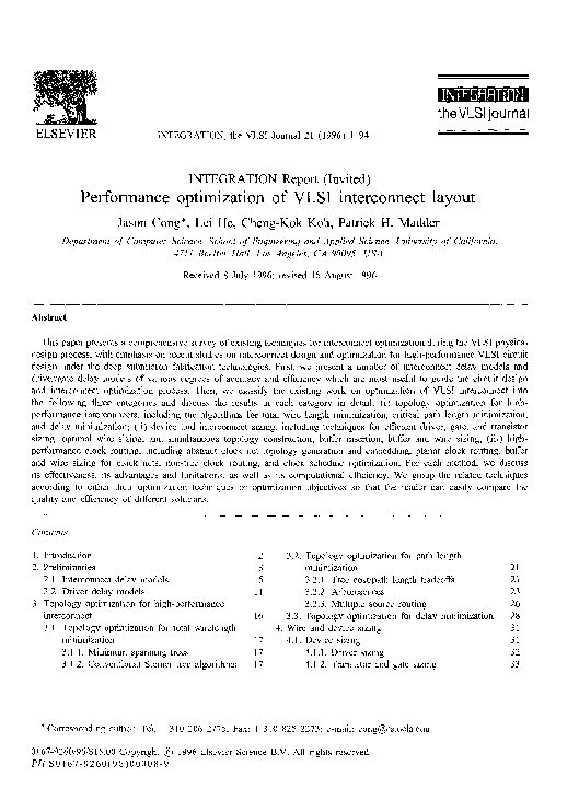 Pdf Performance Optimization Of Vlsi Interconnect Layout
