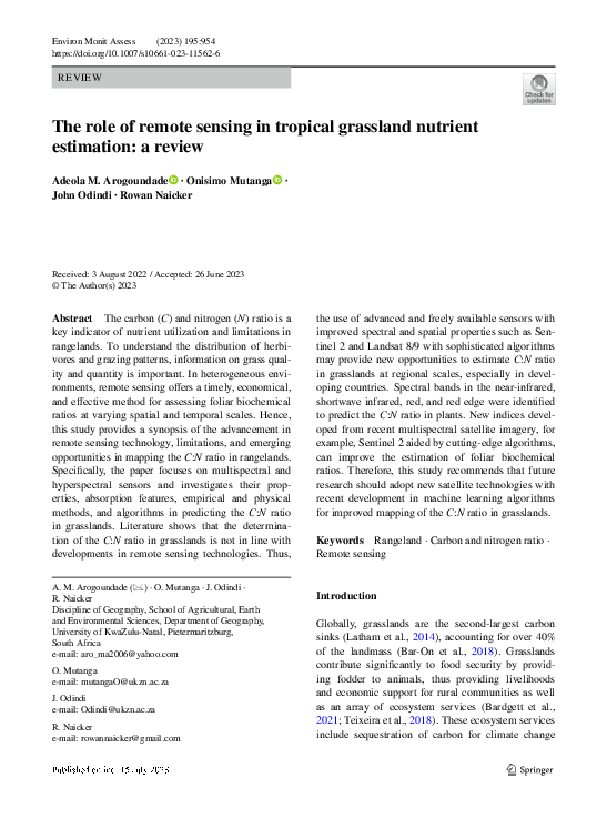 (PDF) The role of remote sensing in tropical grassland nutrient ...