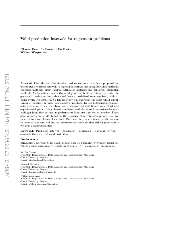 (PDF) Valid prediction intervals for regression problems
