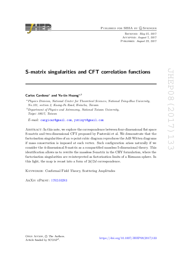 (PDF) S-matrix singularities and CFT correlation functions