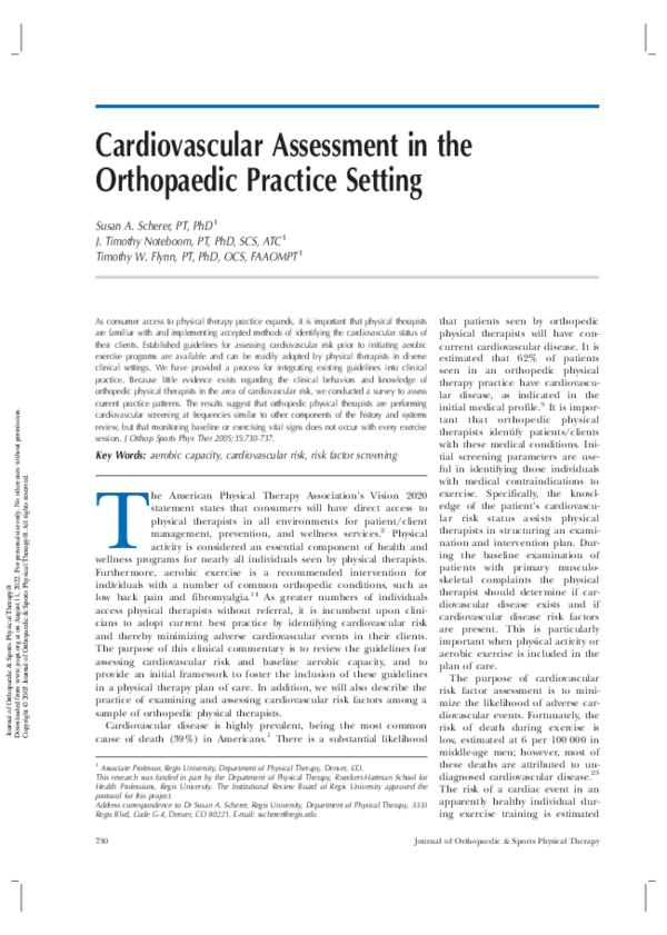 (PDF) Cardiovascular Assessment in the Orthopaedic Practice Setting