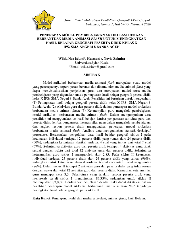 (PDF) Penerapan Model Pembelajaran Artikulasi Dengan Berbantuan Media ...