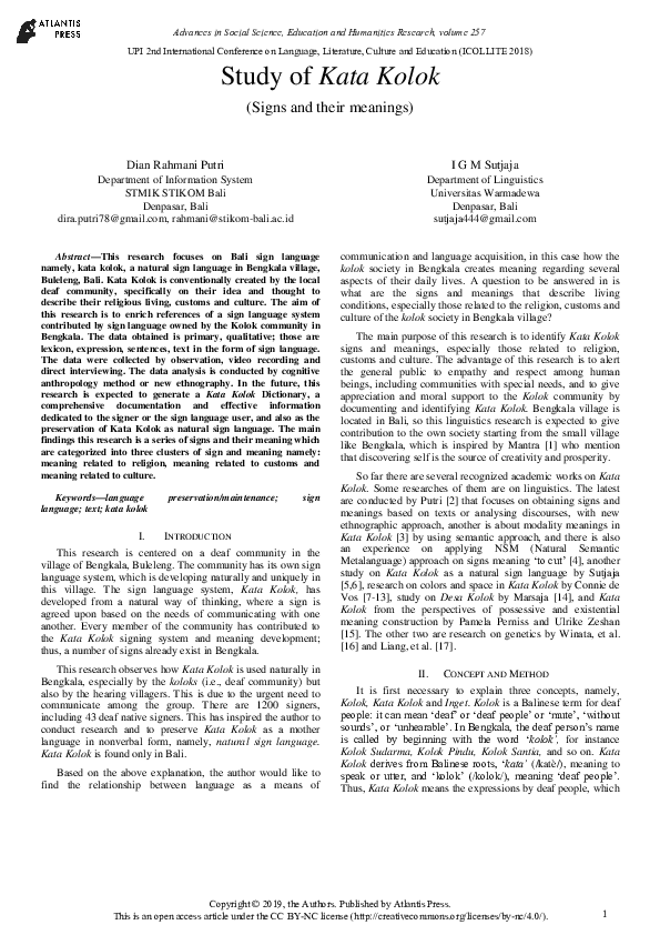 (PDF) Study of Kata Kolok (Signs and their meanings)