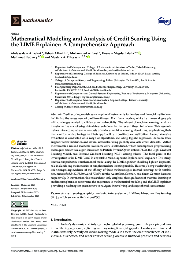 (PDF) Mathematical Modeling and Analysis of Credit Scoring Using the LIME Explainer: A ...