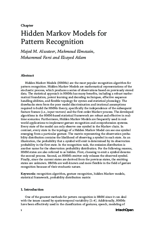 (PDF) Hidden Markov Models for Pattern Recognition