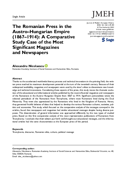 (PDF) Alexandru Nicolaescu, The Romanian Press in the Austro–Hungarian ...