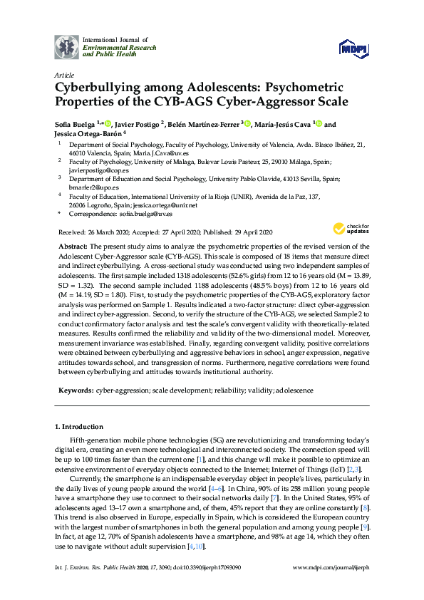(PDF) Cyberbullying among Adolescents: Psychometric Properties of the ...
