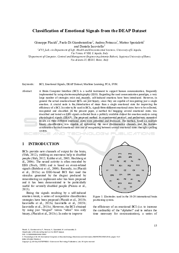 (PDF) Classification of Emotional Signals from the DEAP dataset | Daniela Iacoviello - Academia.edu